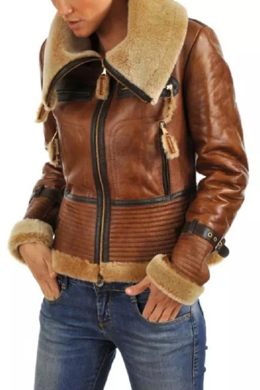 Amelia Brown B3 RAF Shearling Aviator Leather Bomber Jacket – Red Bear ...